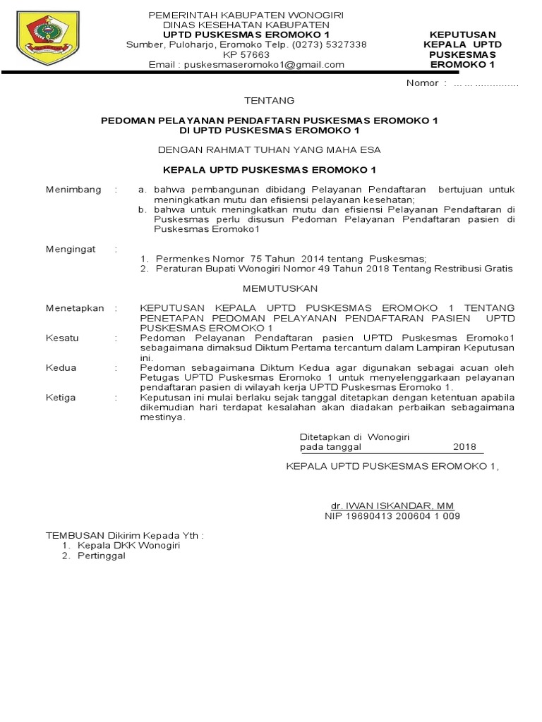 Pedoman Pendaftaran Pasien Puskesmas Eromoko 1 Pdf Pengembangan