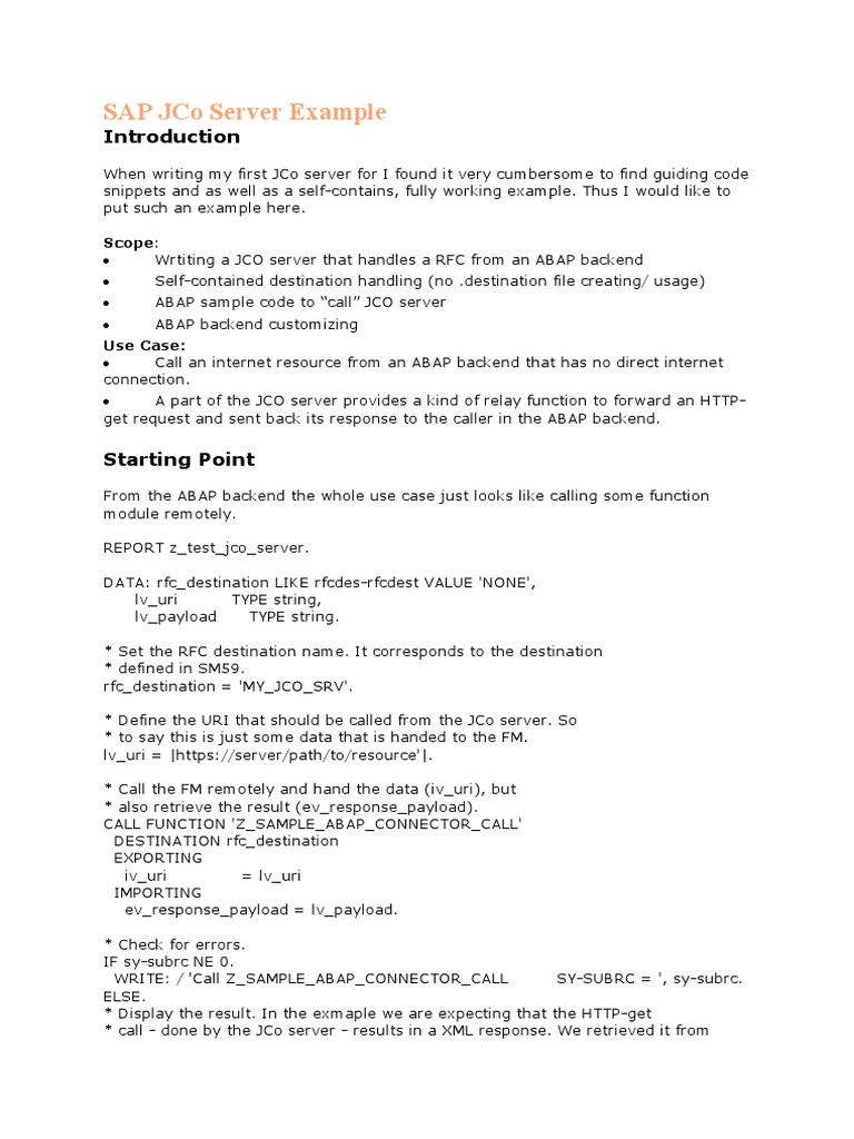 SAP JCo Server Example | PDF | Hypertext Transfer Protocol | Software Engineering