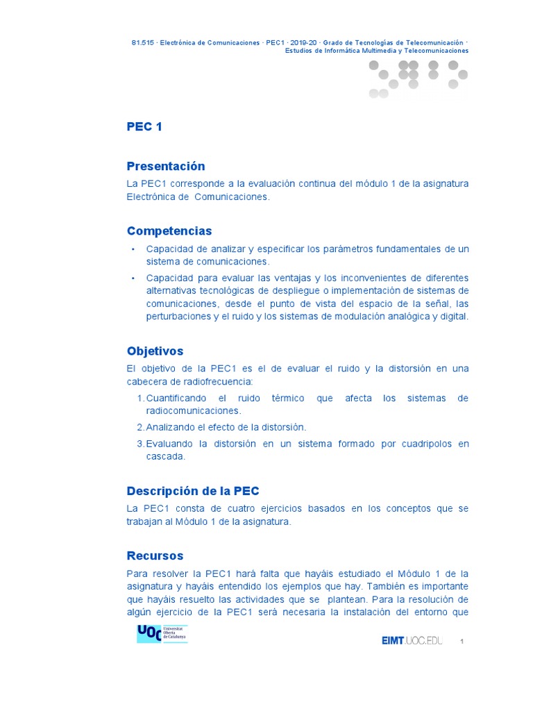Enunciado PEC1 81515 2020 SOL | PDF | Decibel | Electrónica