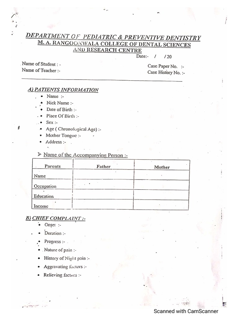 Pedo Case History Format | PDF