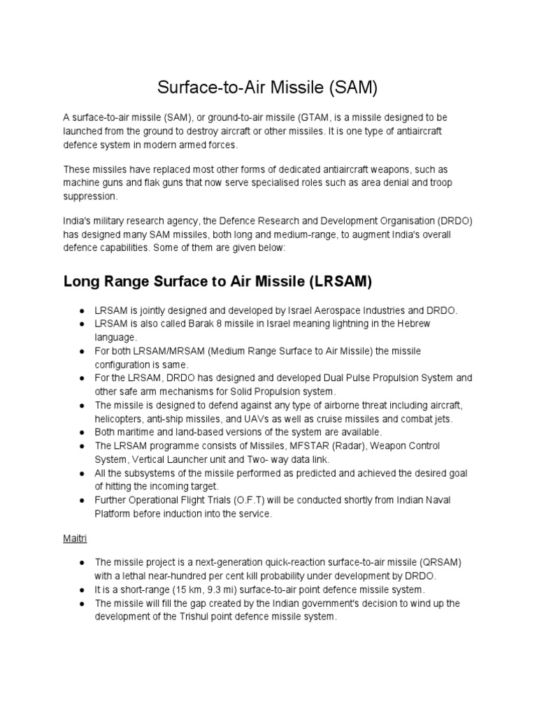 Overview of India's Surface-to-Air Missiles | PDF | Missile | Surface ...