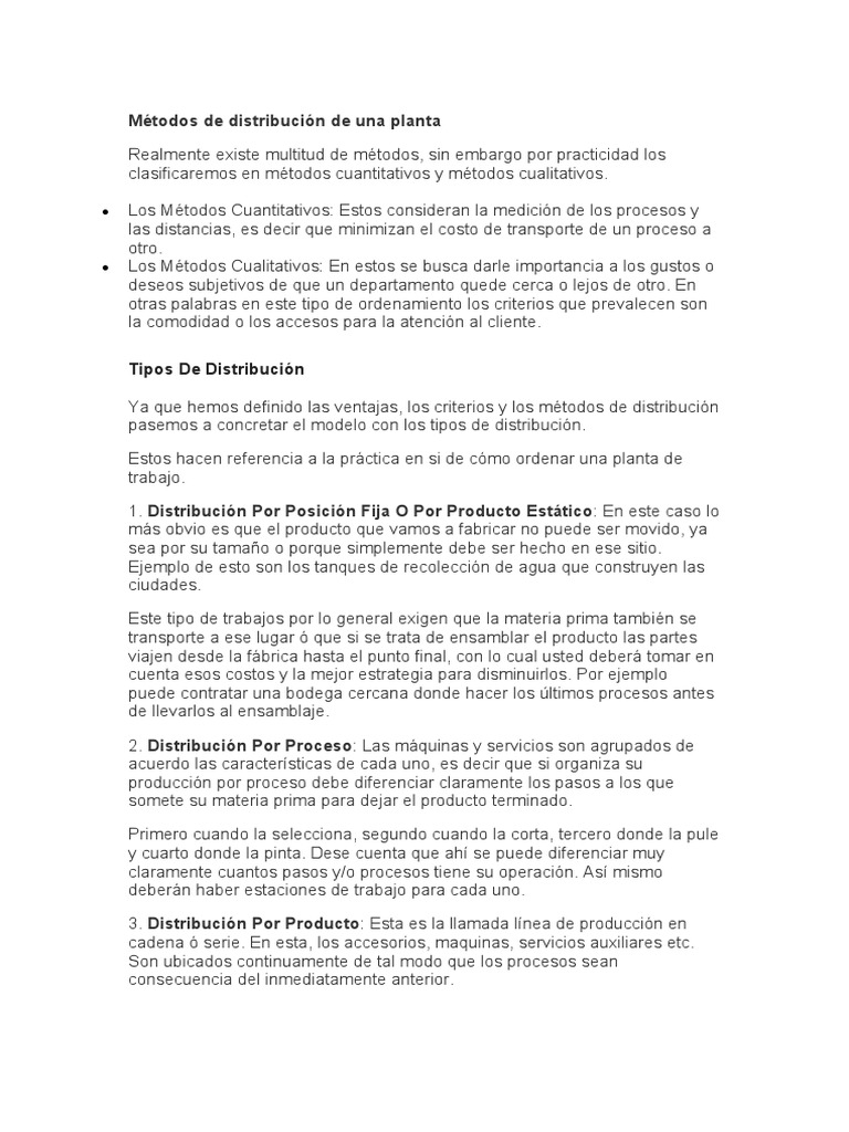 Métodos de Distribución de Una Planta | PDF | Transporte