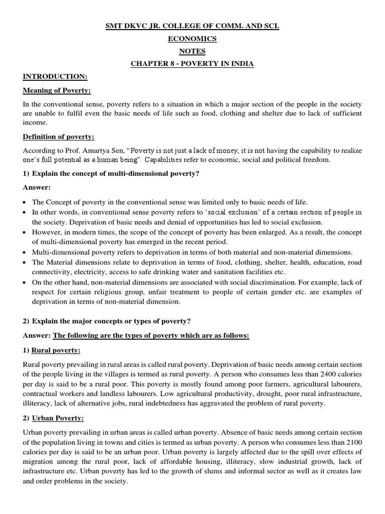 Economics Chapter 8 Notes | PDF | Poverty | Poverty & Homelessness