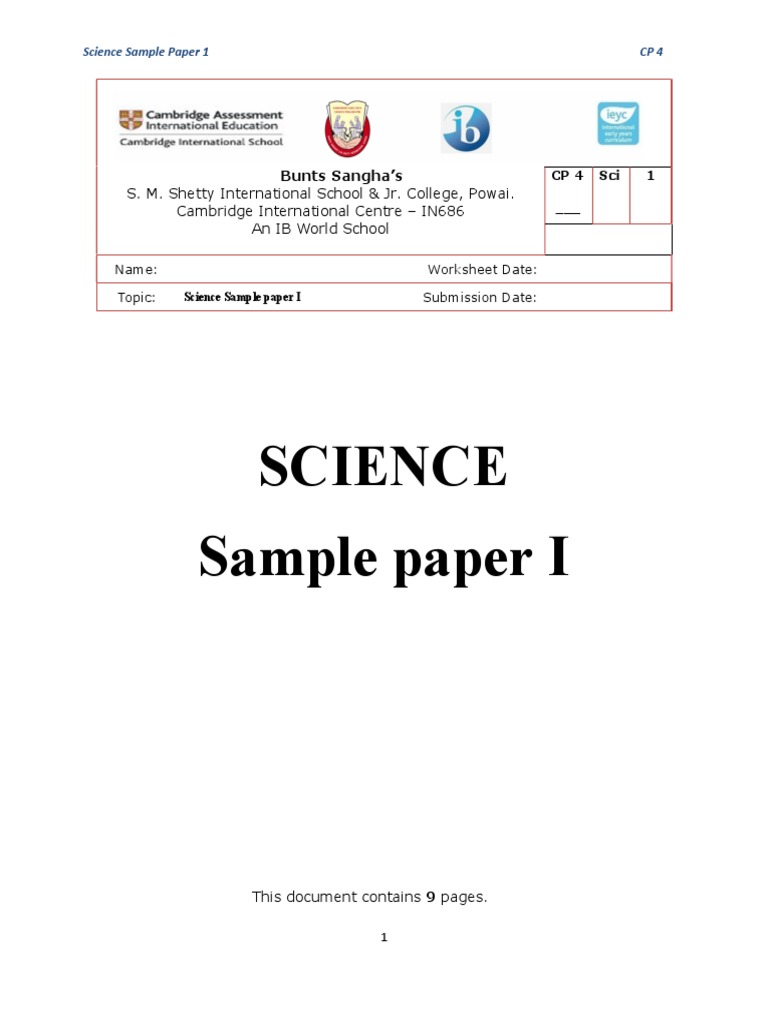 Science Sample Paper 1 | PDF | Sound | Melting Point