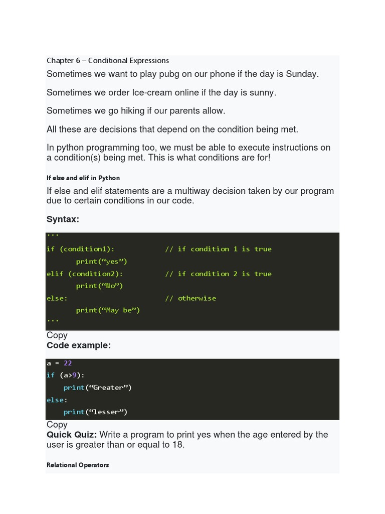 Chapter 6 - Conditional Expressions: Syntax | PDF | Class (Computer Programming) | Object ...