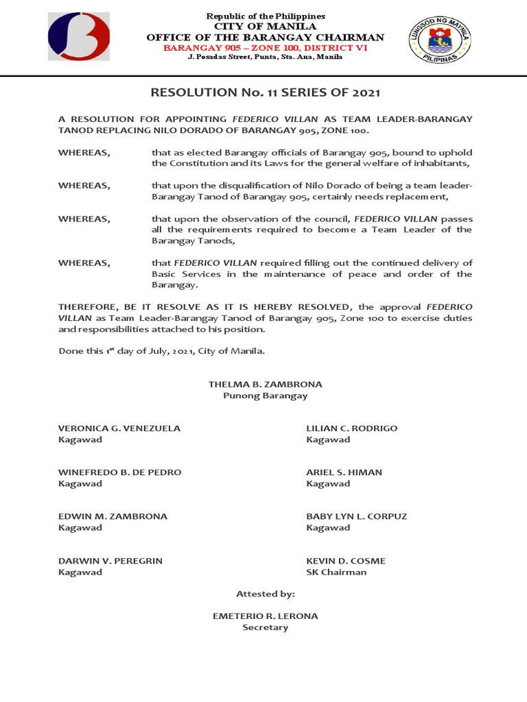 RESOLUTION APPOINTMENT TL Tanod | PDF