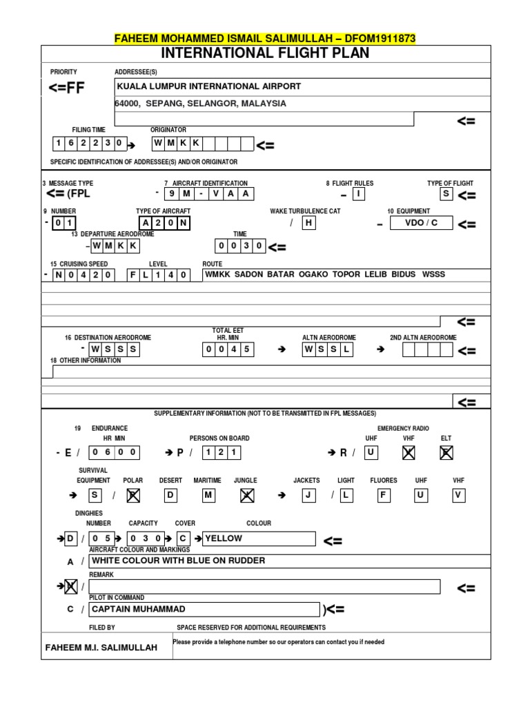 International Flight Plan: Faheem Mohammed Ismail Salimullah ...