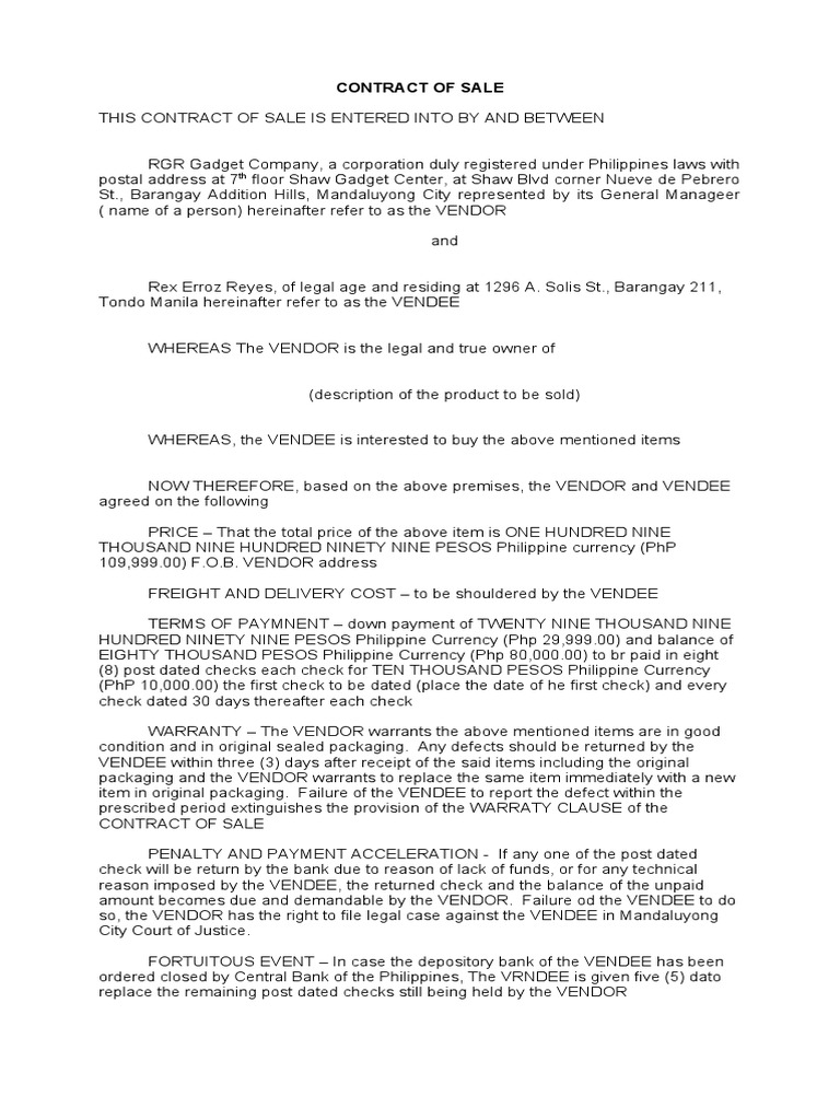 Contract of Sale for RGR Gadget Company | PDF | Economies | Common Law