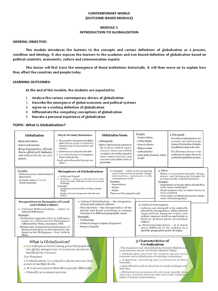 Contemporary World (Outcome-Based Module) Introduction To Globalization ...