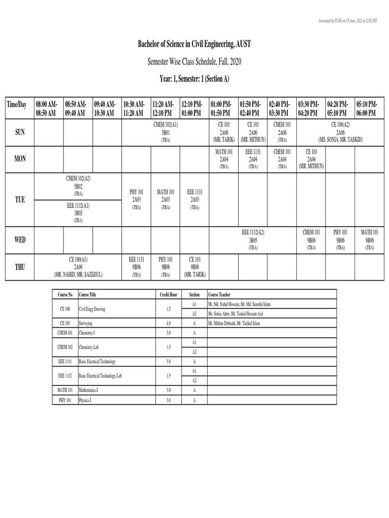 Batch Routine Fall 2020 | PDF | Science | Engineering