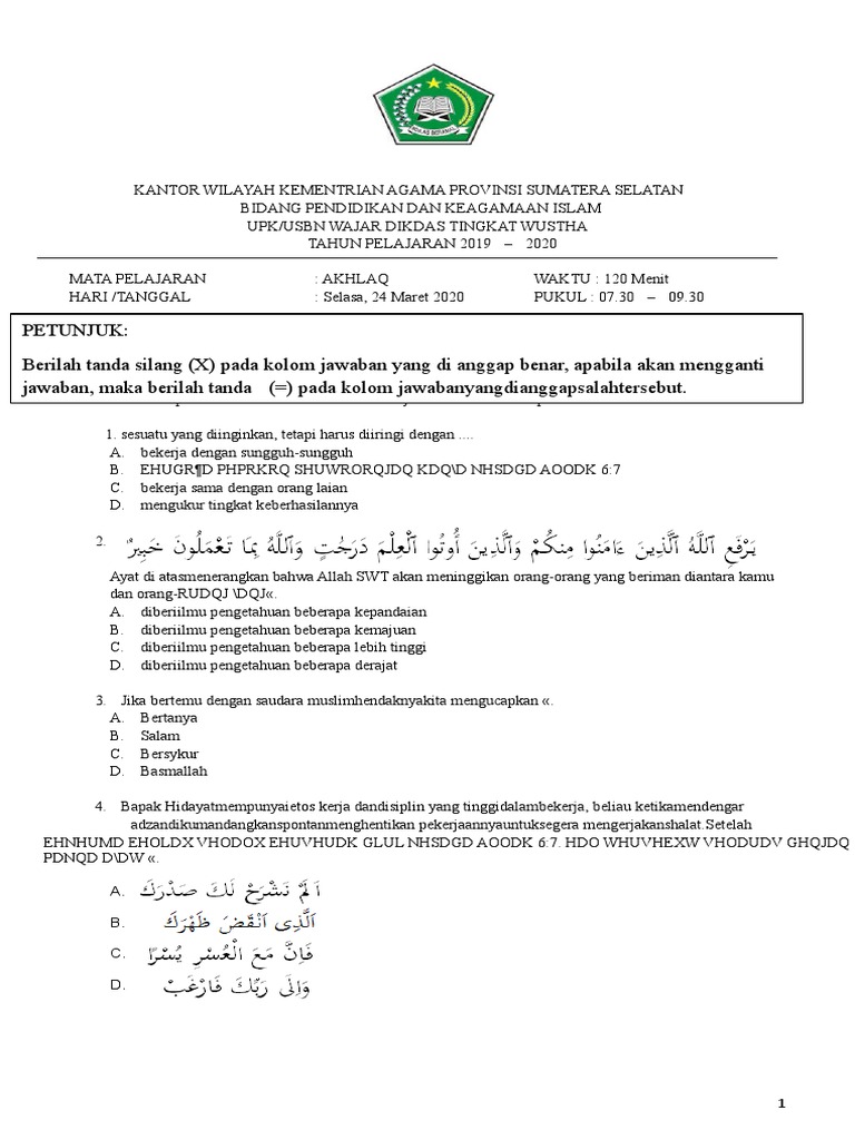 SOAL AKHLAK WUSTHA-dikonversi | PDF