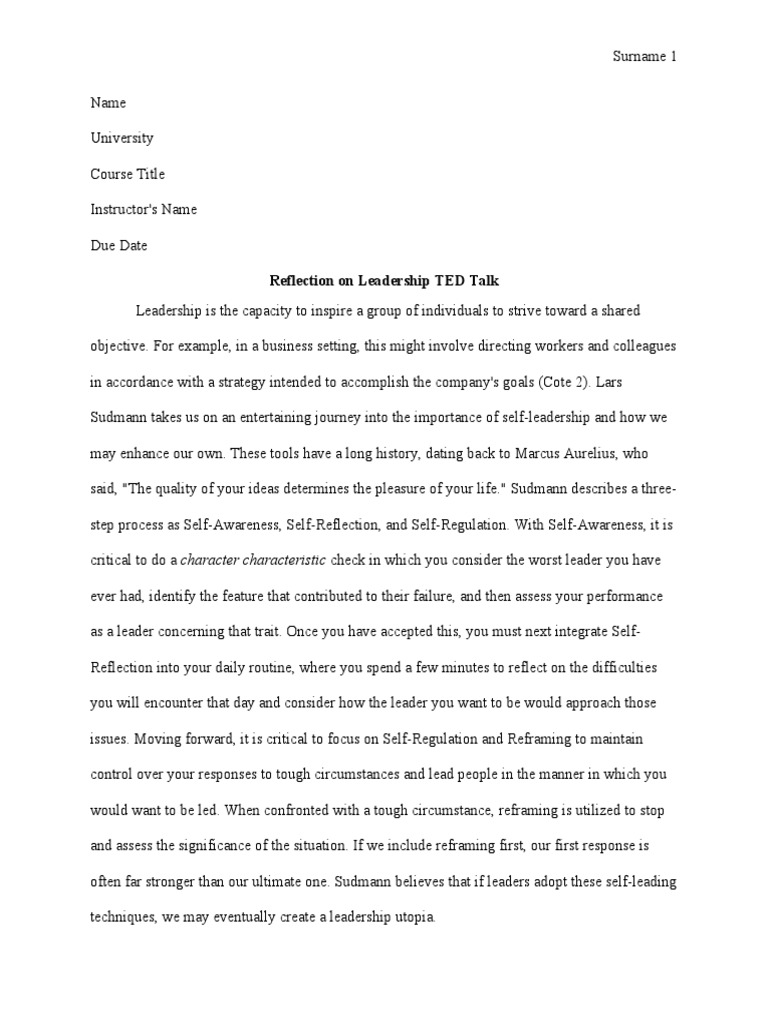 Reflection On Leadership TED Talk | PDF | Leadership | Goal