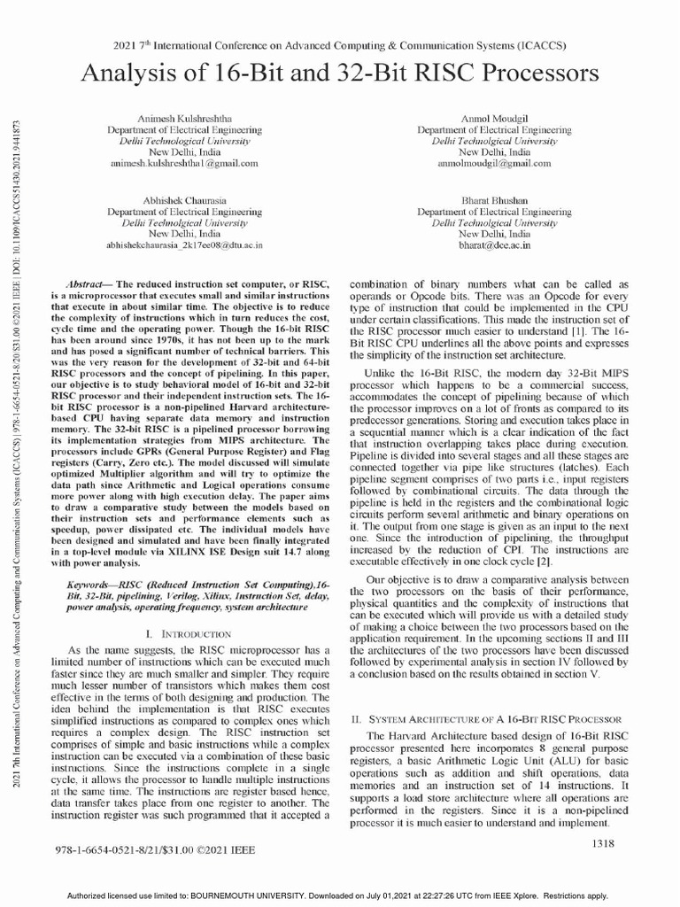 Analysis of 16-Bit and 32-Bit RISC Processors | PDF | Central ...