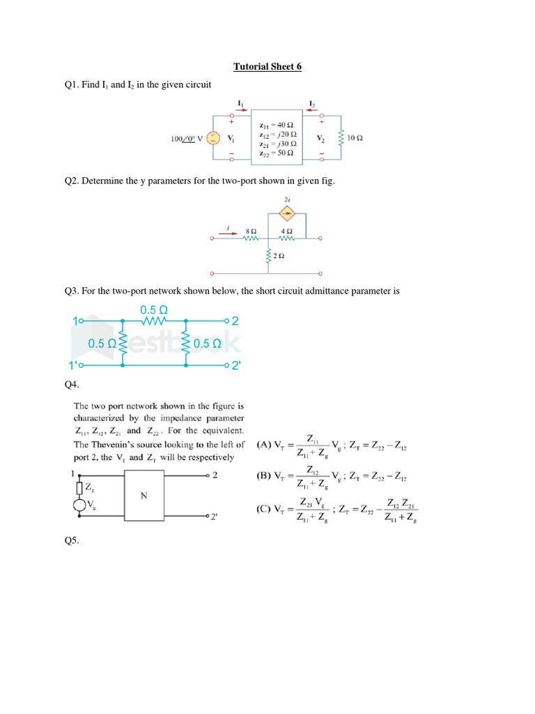 Q1. Find I and I in The Given Circuit: Tutorial Sheet 6 | PDF