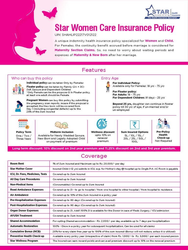Star Women Care Insurance Policy: Features | PDF | Insurance | Hospital
