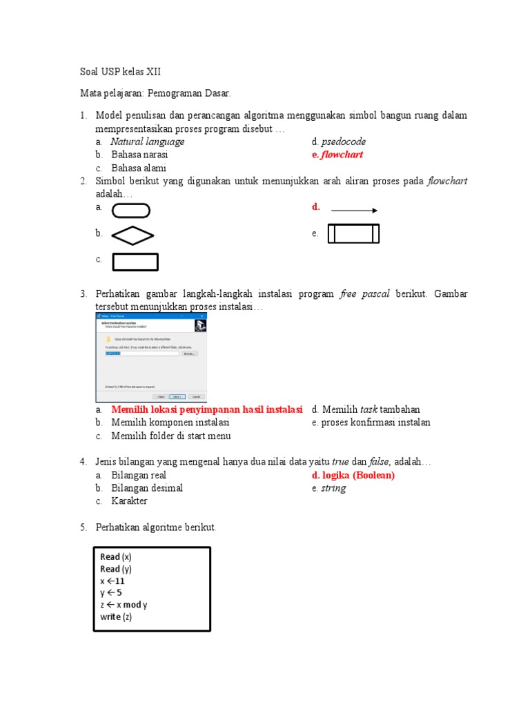Soal USP XII: Pemrograman Dasar | PDF | Komputer