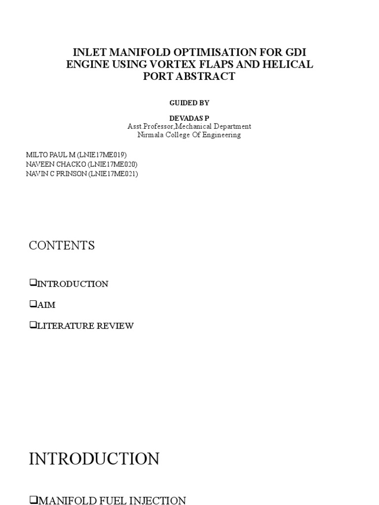 Inlet Manifold Optimisation For Gdi Engine Using Vortex | PDF | Engines ...