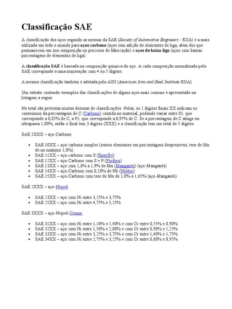 Classificação SAE | PDF | Metais de transição | Materiais