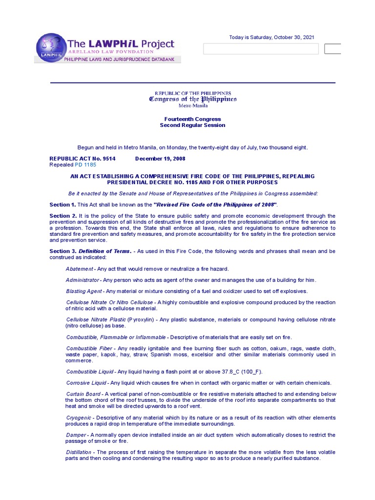 RA 9514 Repealed PD 1185 Fire Code of The Phils. | PDF | Fire Safety ...