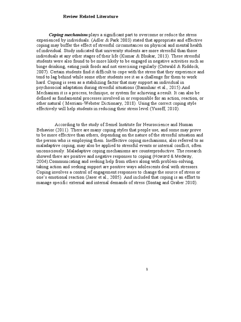 Coping Mechanism Plays A Significant Part To Overcome or Reduce The ...