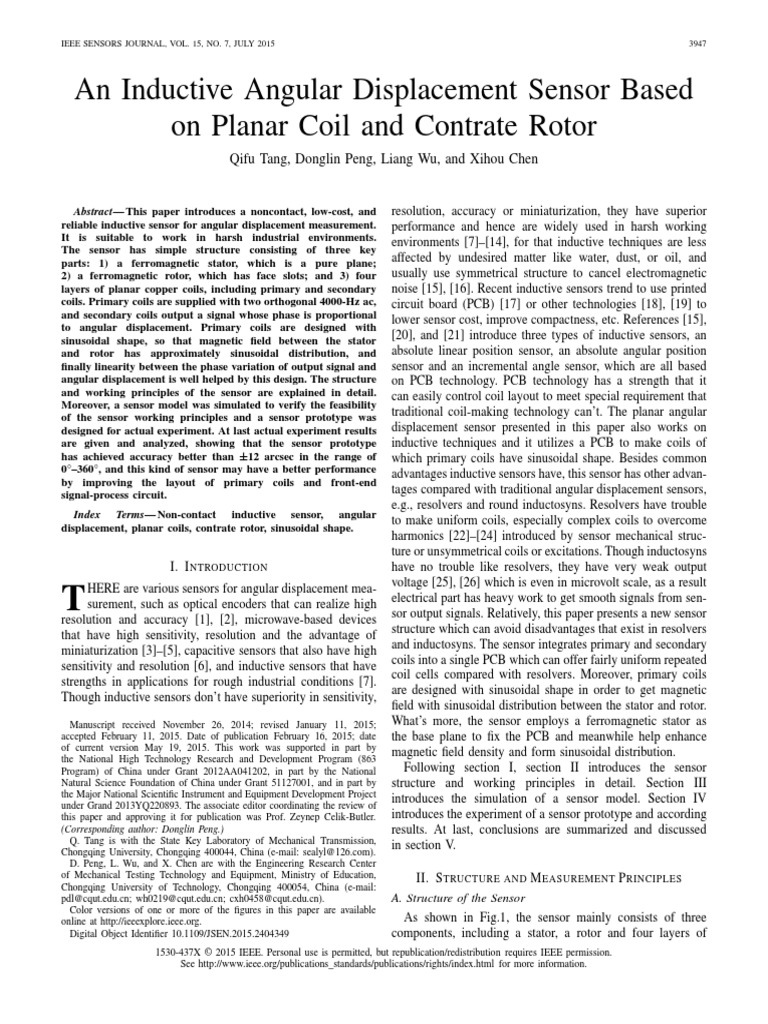 An Inductive Angular Displacement Sensor Based On Planar Coil and ...