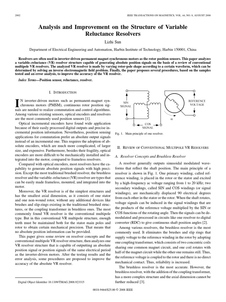 Analysis and Improvement On The Structure of Variable Reluctance Resolvers | PDF | Electric ...