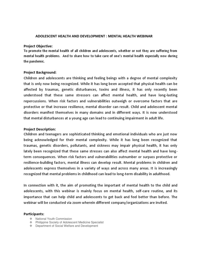 Adolescent Health and Development: Mental Health Webinar Project ...