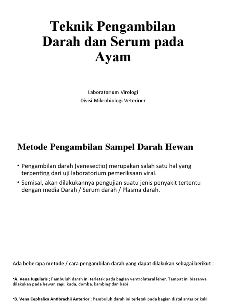 Teknik Pengambilan Darah Ayam | PDF | Sains & Matematika