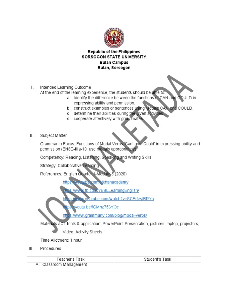 Modal Verbs Detailed Lesson Plan | PDF | Verb | Grammatical Tense