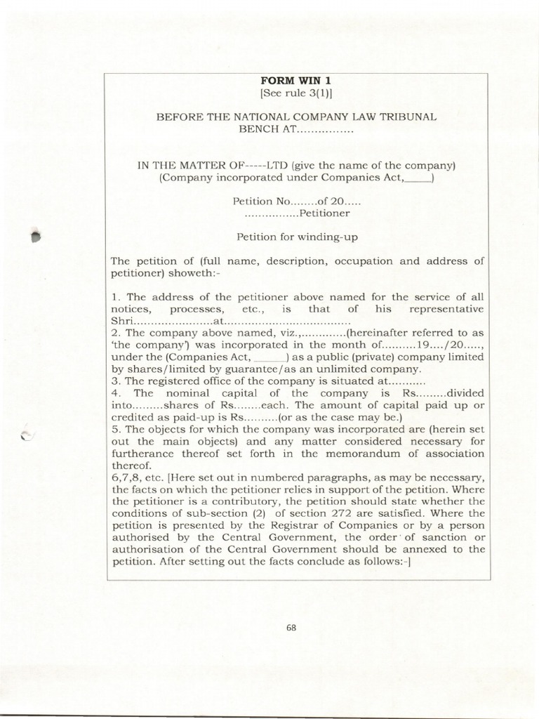 Winding Up Petition Win Form 1 | PDF | Liquidation | Business Law