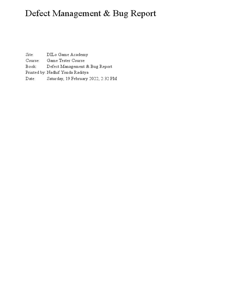 Laporan Manajemen Defect dan Bug | PDF