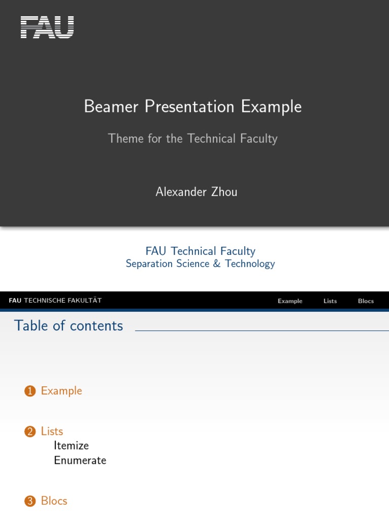 Beamer Presentation Example: Theme For The Technical Faculty | PDF