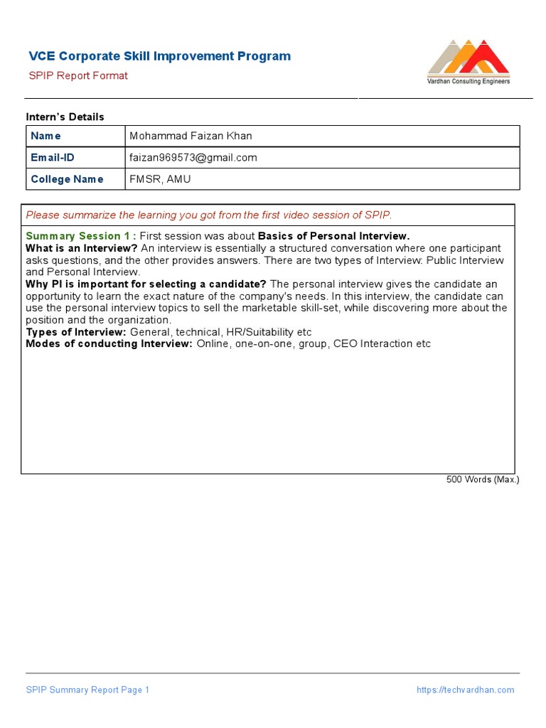 SPIP Task | PDF | Interview | Job Hunting