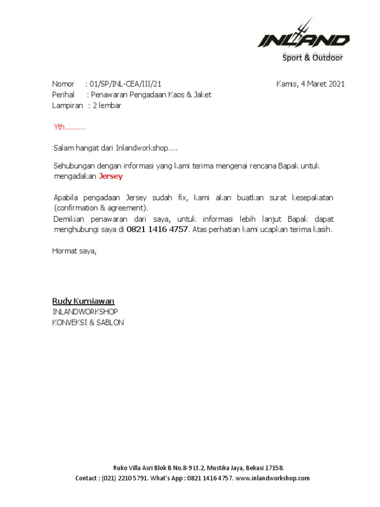 Surat Penawaran Pengadaan Jersey | PDF