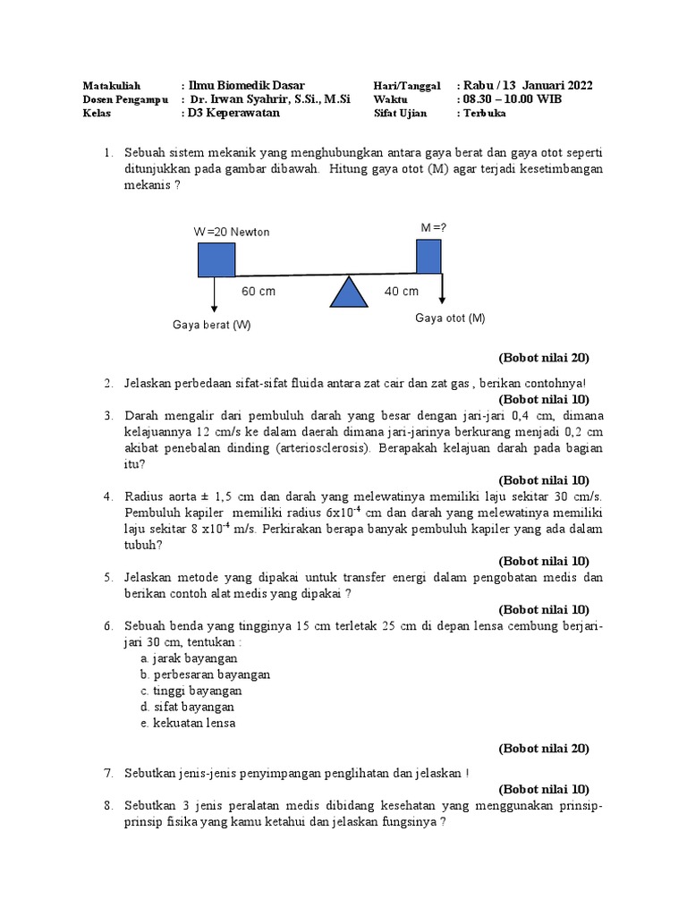 Soal UAS Biomedik Dasar - Fisika | PDF