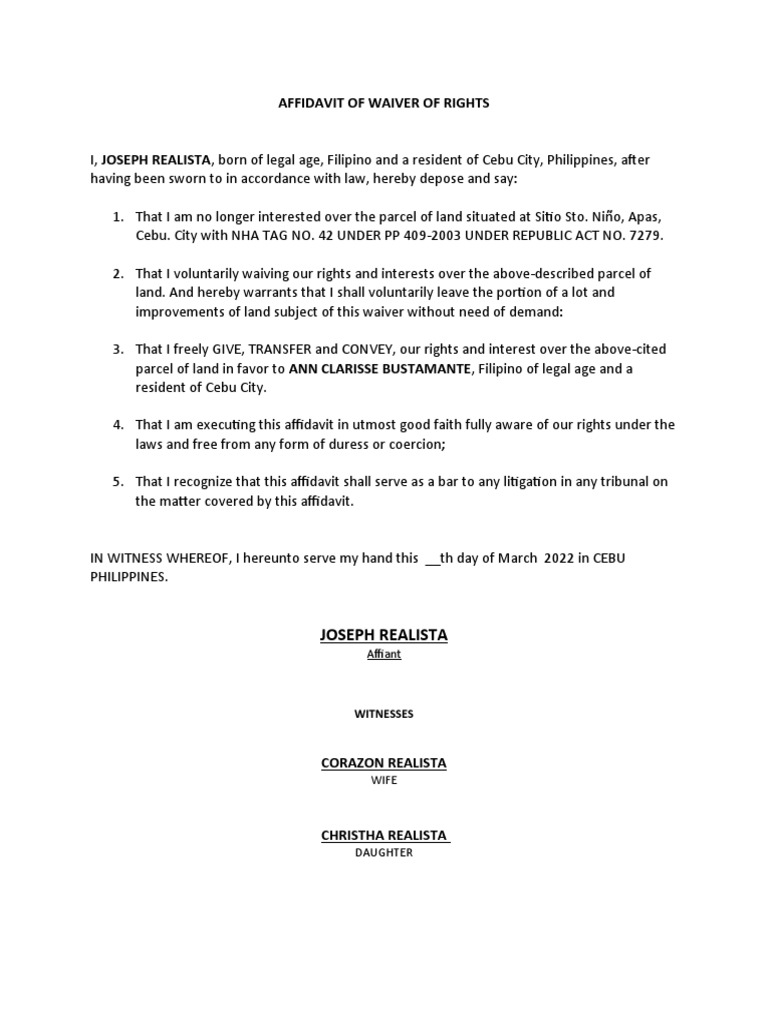 Affidavit of Waiver of Rights | PDF