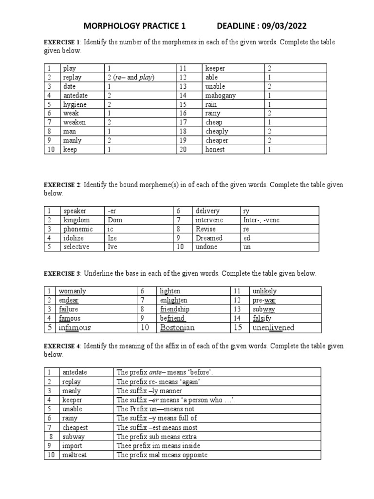 Morphology Practice 1 | PDF | Linguistic Morphology | Syntactic ...