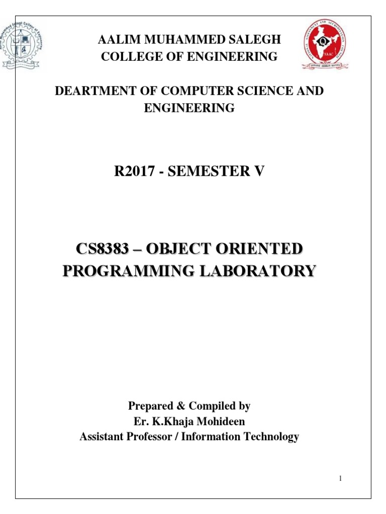 Cs8383 - Oop Lab Manul Final | PDF | Class (Computer Programming ... Cs8383 - Oop Lab Manul Final | PDF | Class (Computer Programming ...