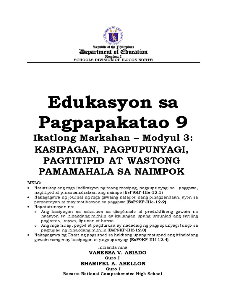ESP 9 Q3 Mod3 Week6 8 VanessaAsiado SharifelAbellon Amalia Labi I Edited | PDF