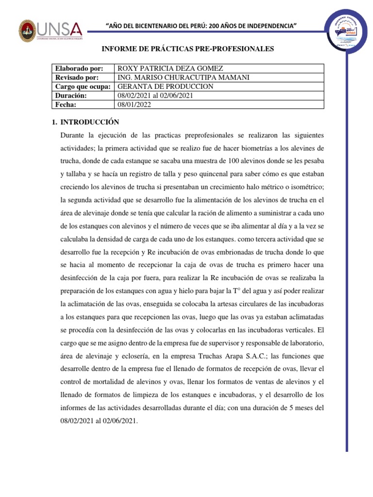 Informe Practicas Preprofesionales | PDF | Cocina, comidas y vino ...