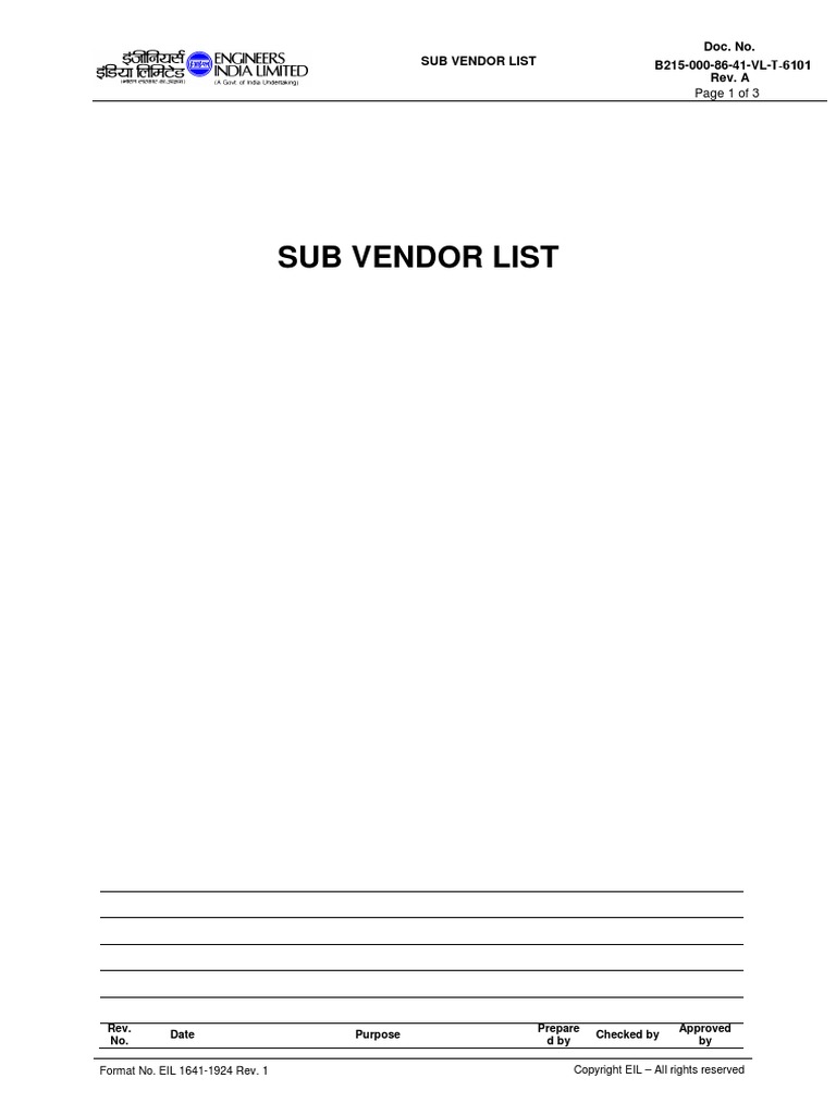 Sub Vendor List Doc. No. B215-000-86-41-VL-T-6101 Rev. A | PDF ...