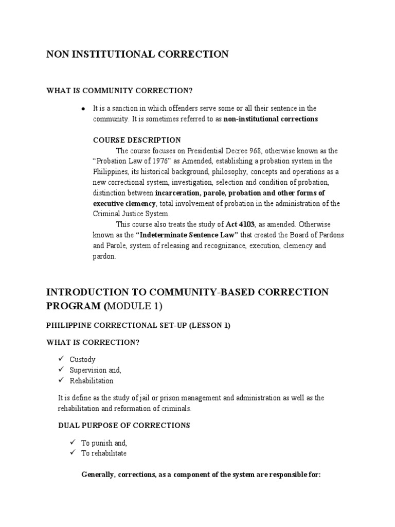 Reviewer Non Institutional Correction 1 | PDF | Corrections | Probation