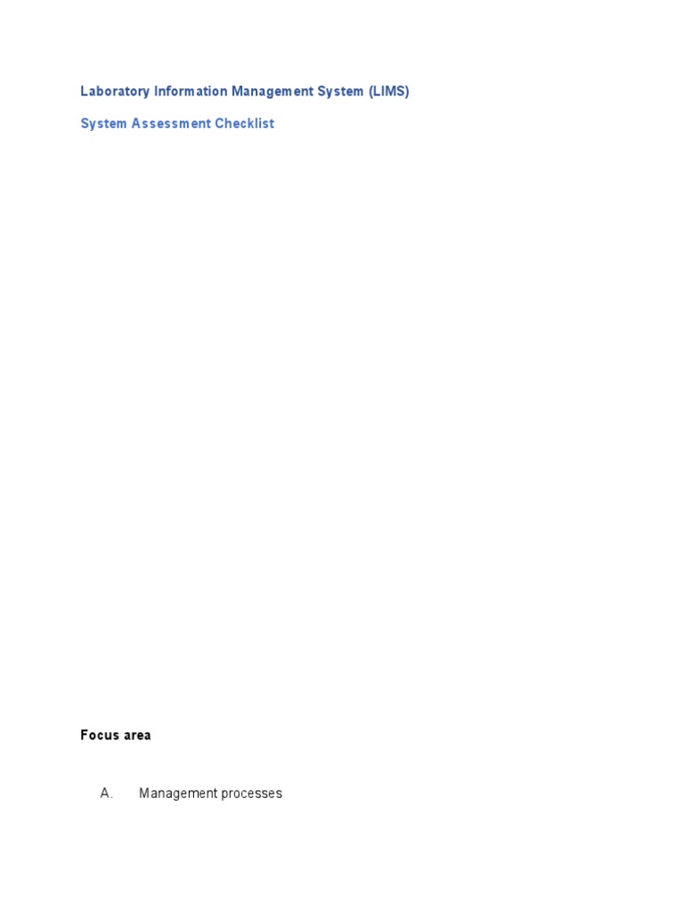 LIMS Laboratory Information Management System (LIMS) Assessment | PDF ...