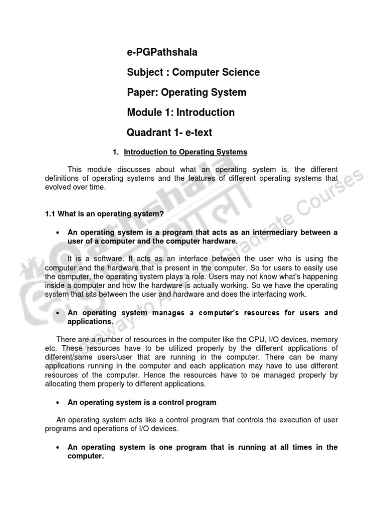 Notes-Operating System Concepts-Lect1 | PDF | Process (Computing ...
