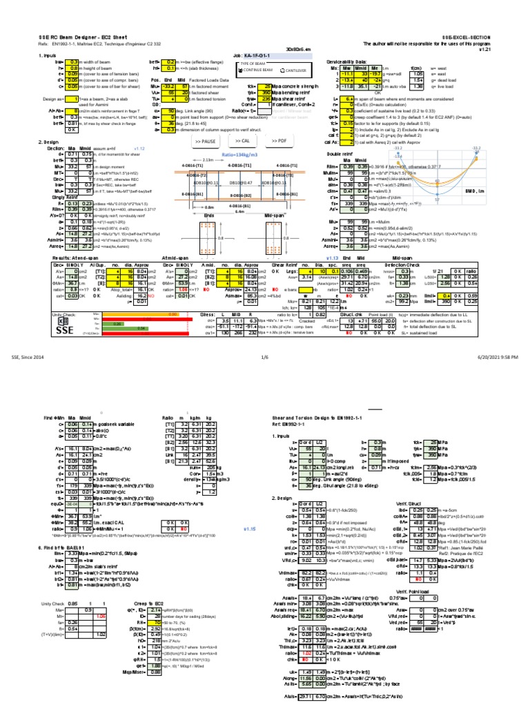 EC2 RC Beam Design Excel Tool | PDF | Beam (Structure) | Continuum ...