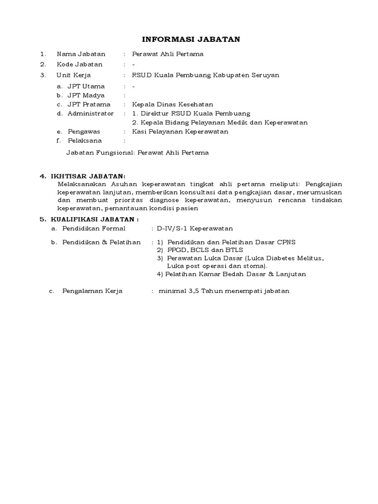 Anjab Perawat Ahli Pertama | PDF