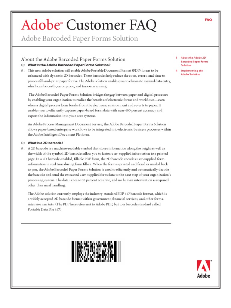 Adobe Barcoded Paper Forms Solution Customer Faq | PDF | Barcode ...