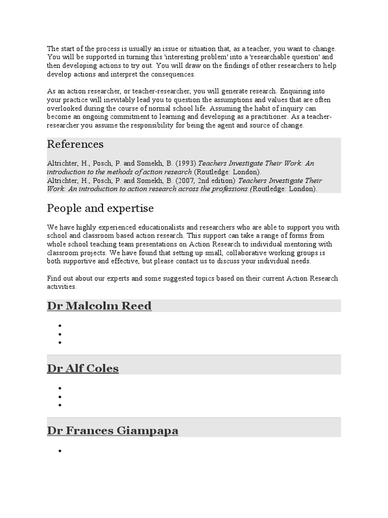 References: DR Malcolm Reed | PDF | Action Research | Teachers