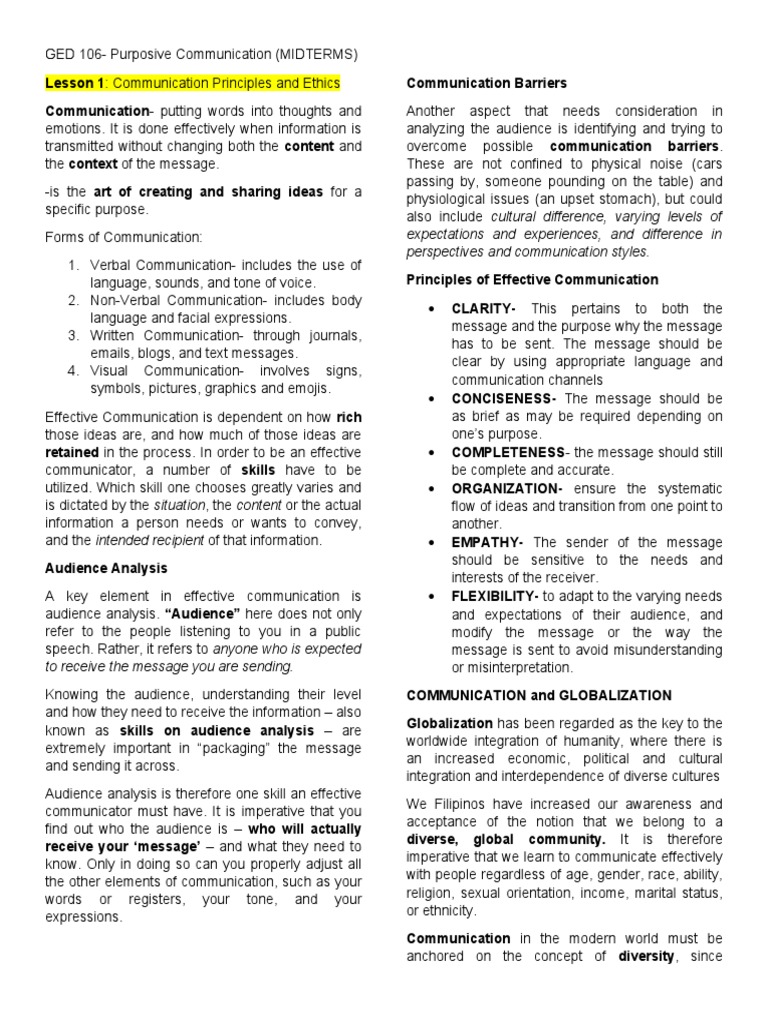 Ged 106 Communication Principles And Ethics Midterms Pdf Communication Computer Mediated 