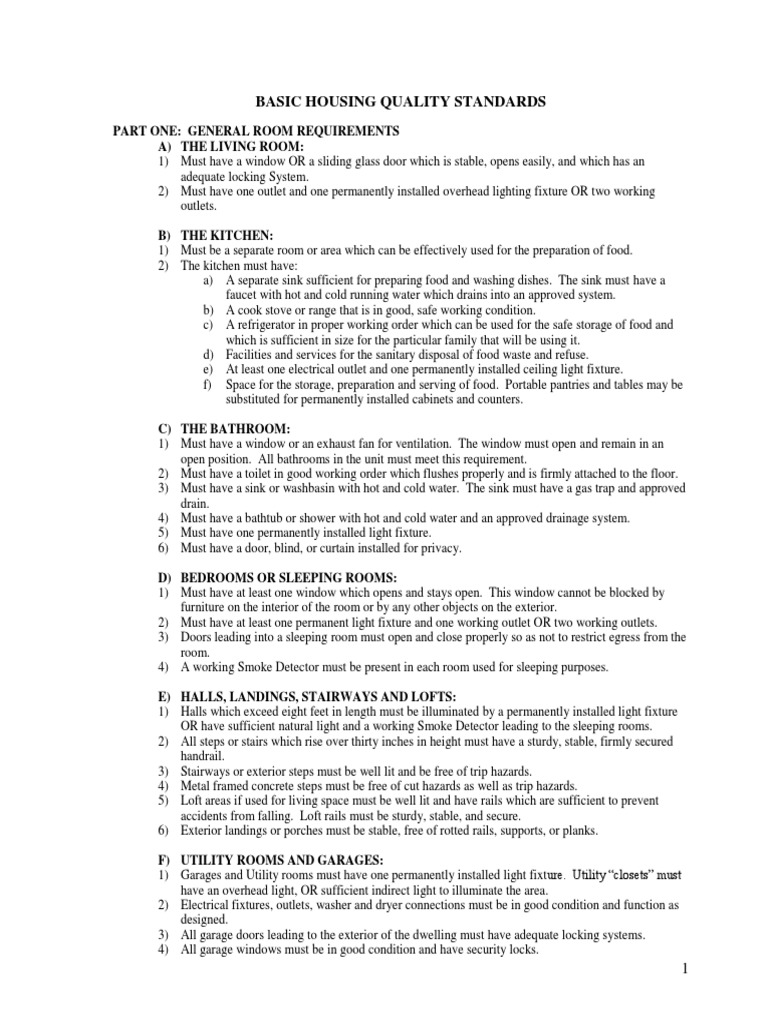 Basic Housing Quality Standards: Part One: General Room Requirements A ...